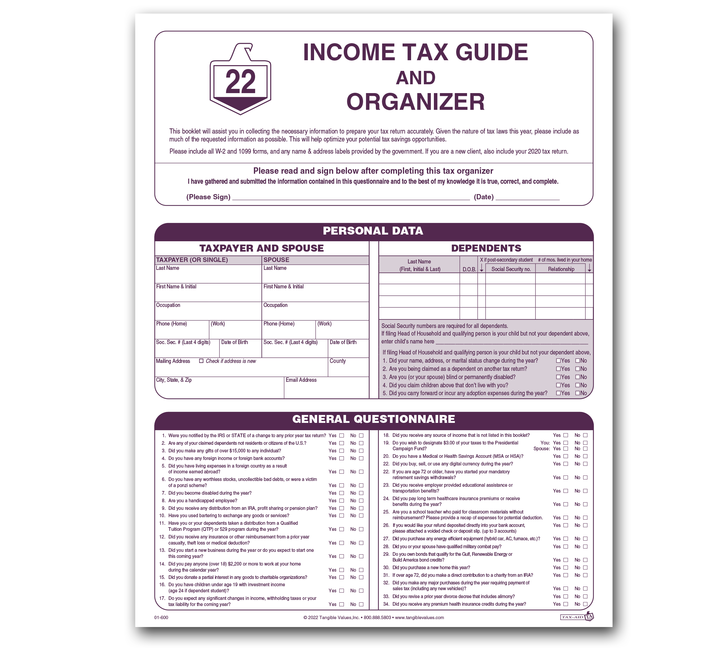 4 pg Tax Guide & Organizer Imprinted - Item: #01-601