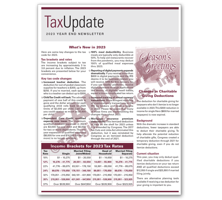 Year-End Tax Update Newsletter 2023 - Item: #03-000