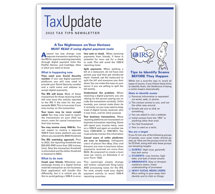 2022 TAX TIPS Newsletter - Item: #03-800