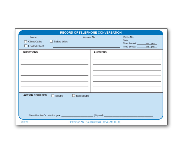 Telephone Conversation Pad (5 1/2 x 8 1/2) - Item: #21-000
