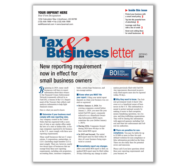 Tax & Business Newsletter Subscription - Item: #33-201