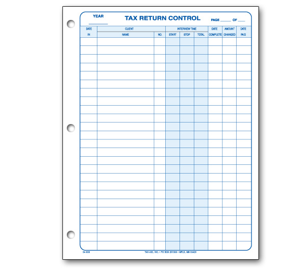 Tax Return Control (25 pak) - Item: #34-000