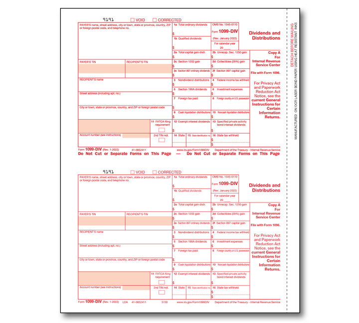 1099 Laser Dividend Federal Copy A - Item: #89-5130