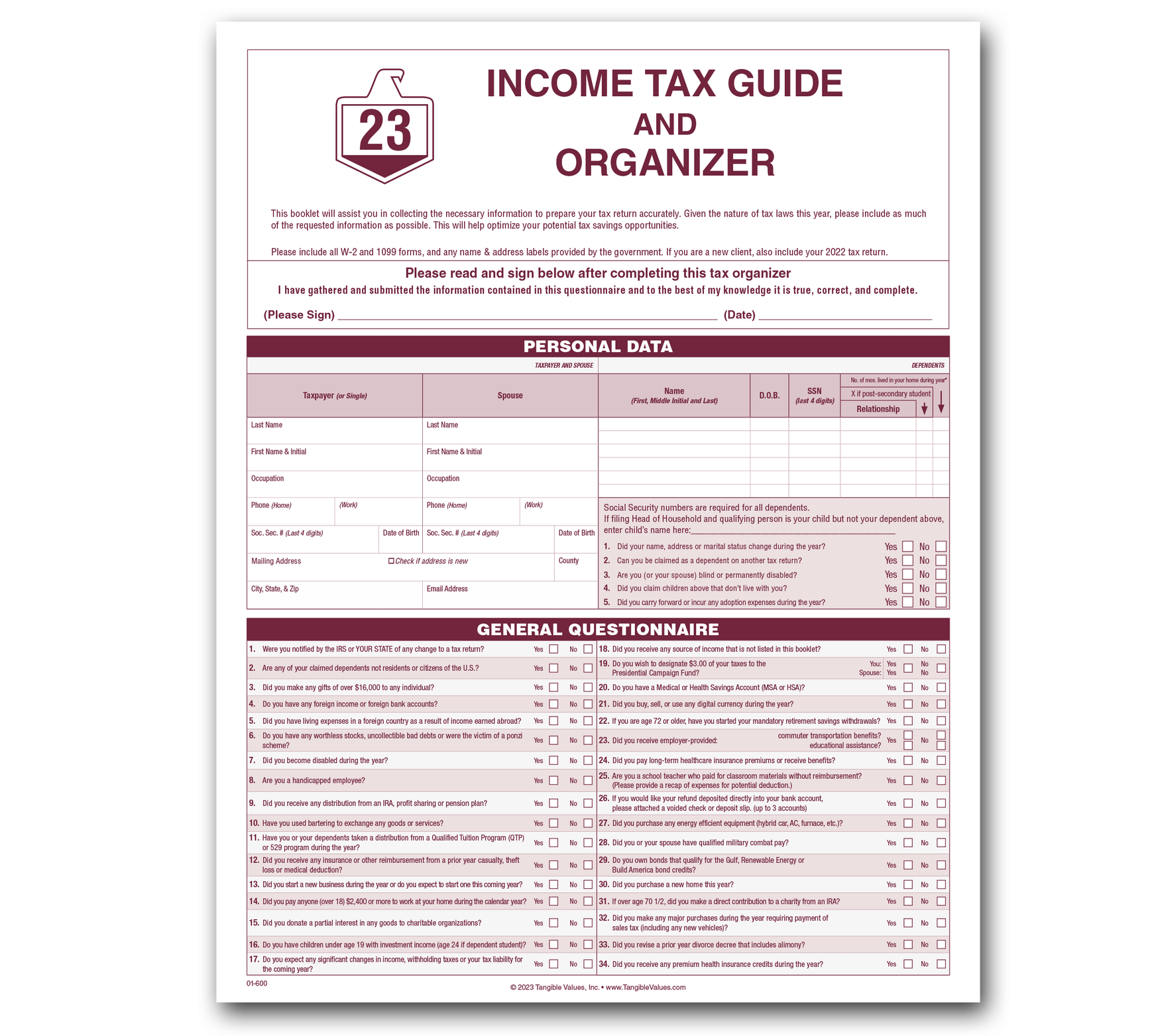 4 pg Tax Guide & Organizer - Item: #01-600