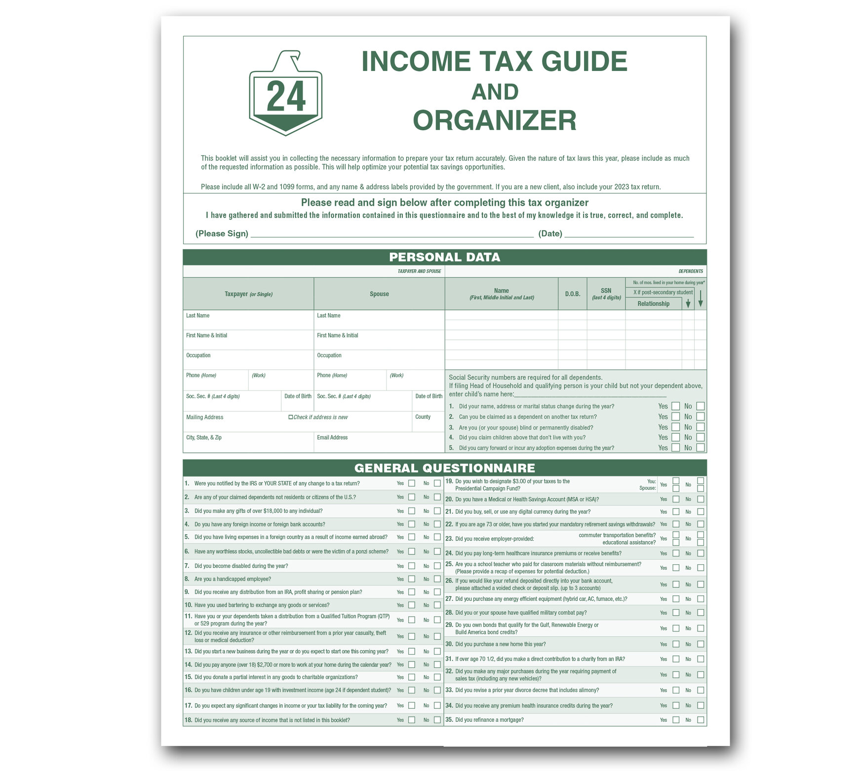4 pg Tax Guide & Organizer - Item: #01-600
