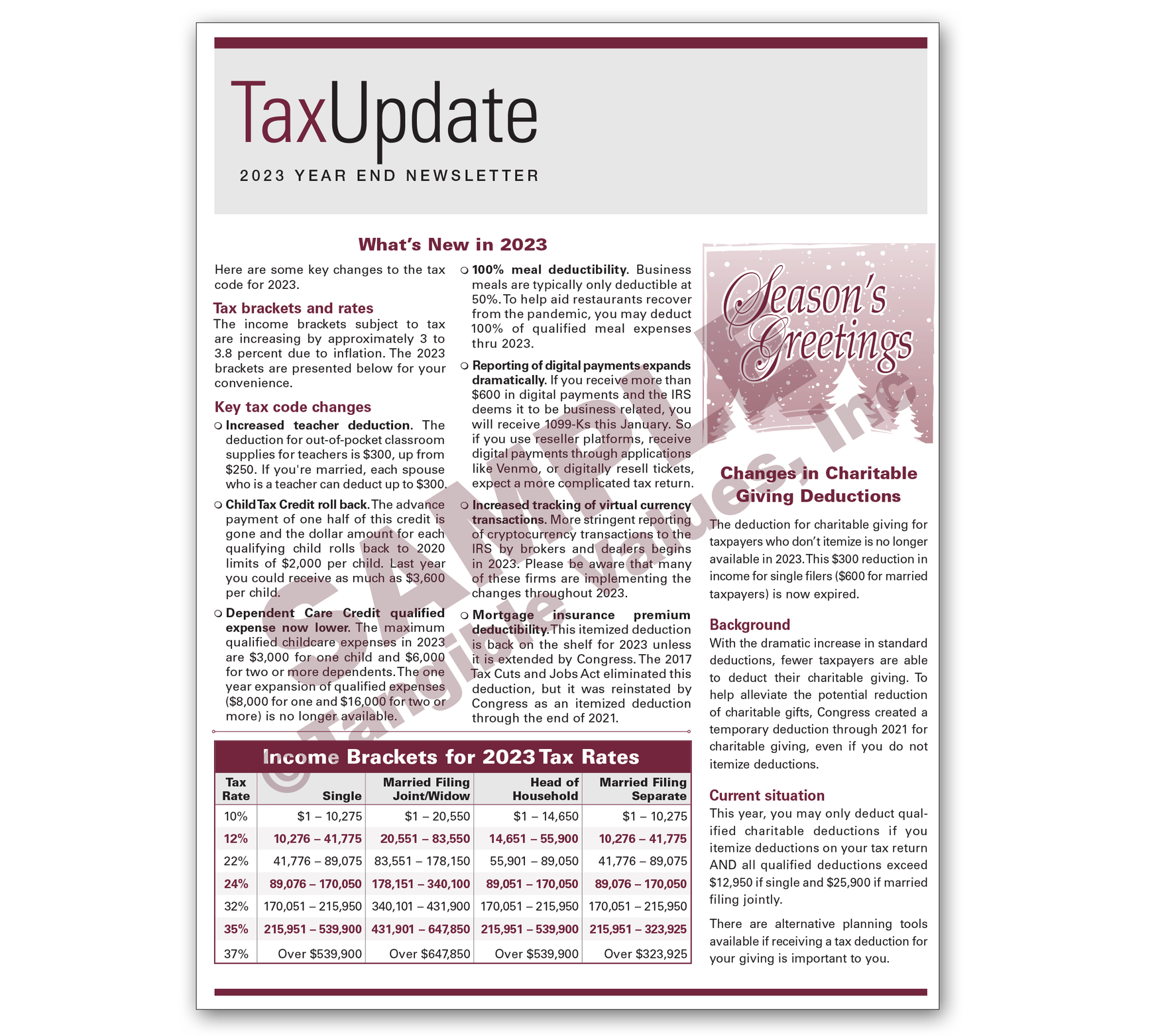 Year-End Tax Update Newsletter 2023 - Item: #03-000
