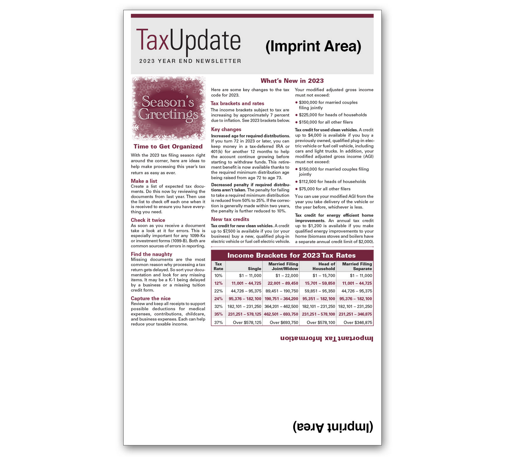 Year End NEWSLETTER - SELF MAILER 2023 Imprinted - Item: #03-051