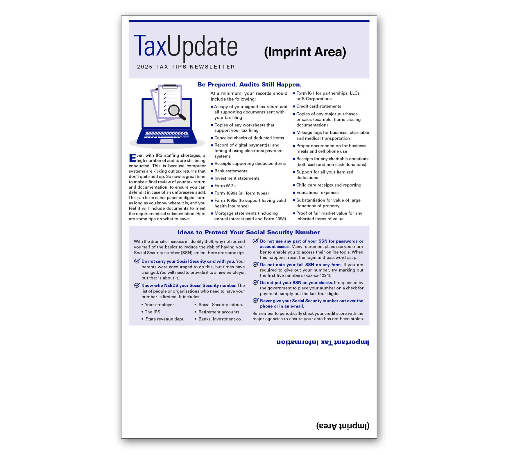 2025 Imprinted TAX TIPS Newsletter Self-Mailer - Item: #03-851