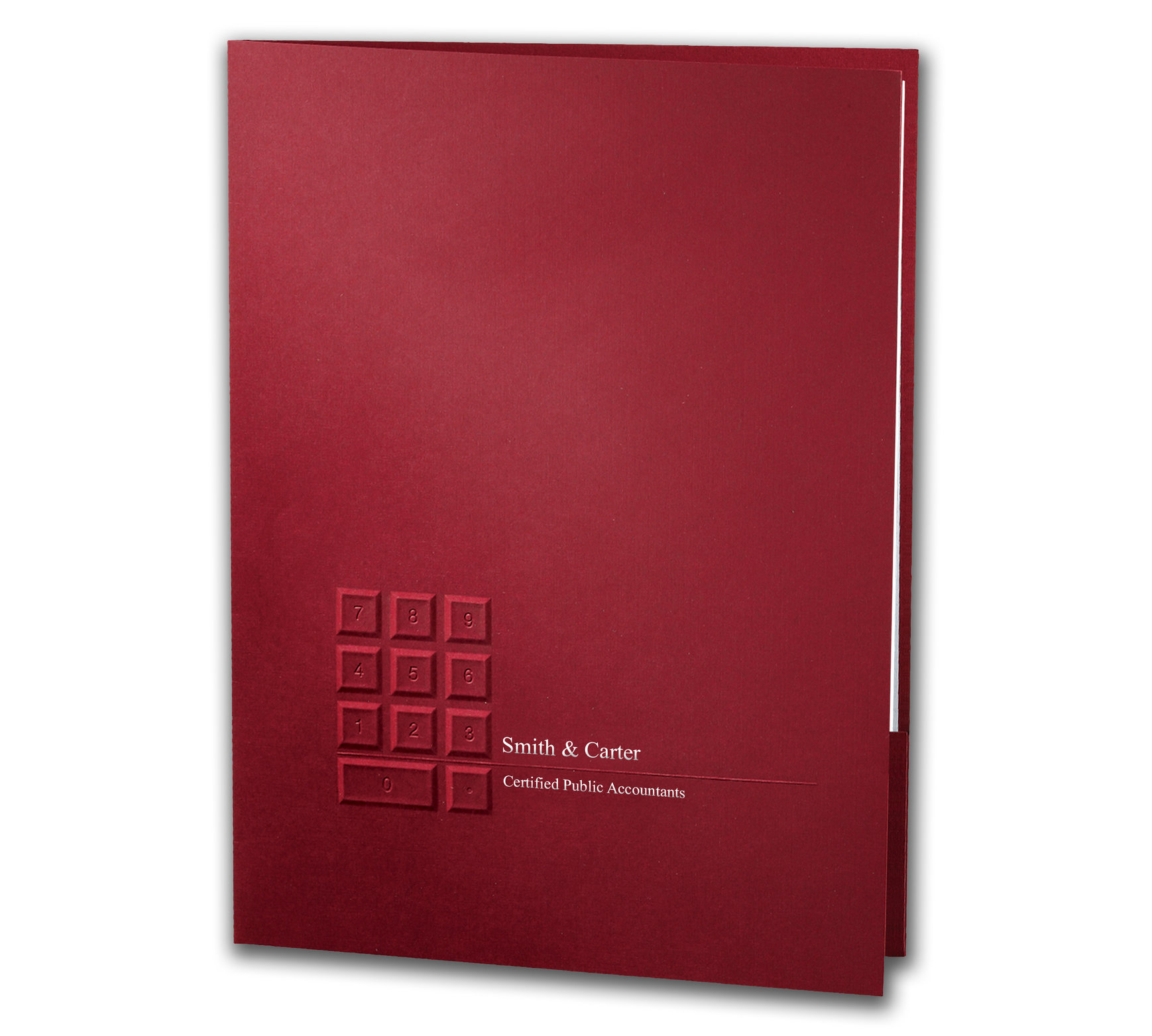 Calculator Embossed Two-Pocket Firm Folder (Burgundy) - Item: #10-7222