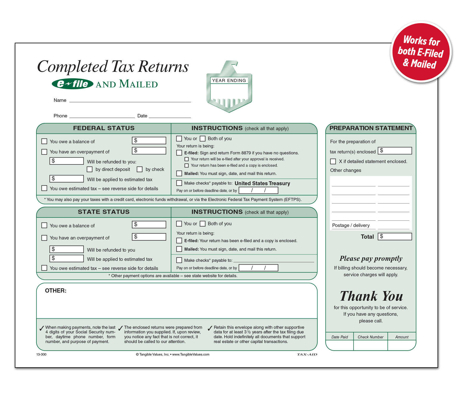 E-file & Mail Completed Envelope - Item: #13-300
