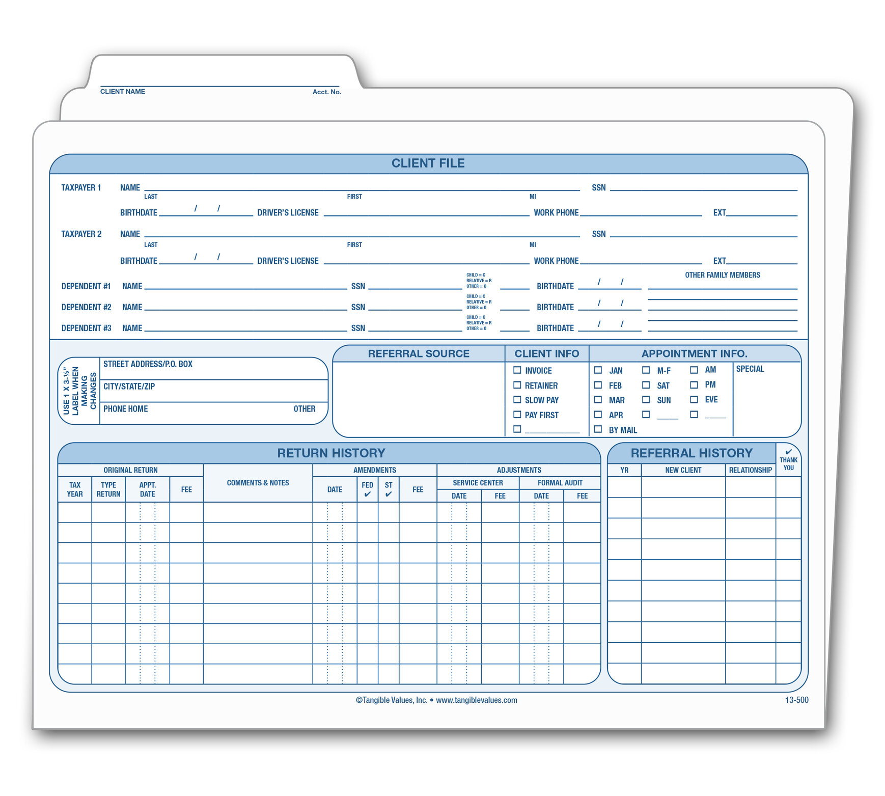 PERM. CLIENT FILE FOLDER - PKG 25 - Item: #13-500