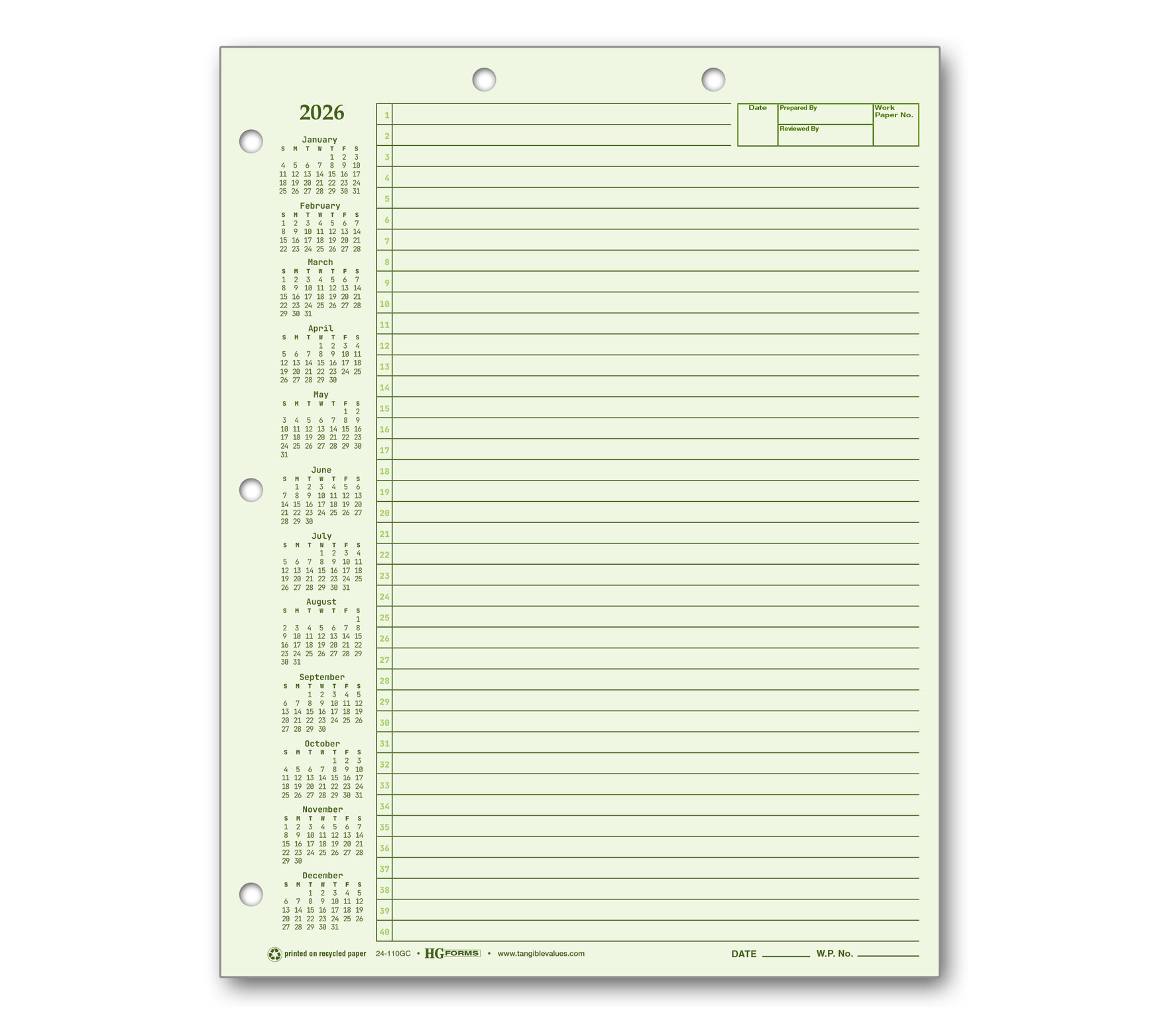 Letter Size Green 2026 Calendar Writing Pad - Item: #24-110GC