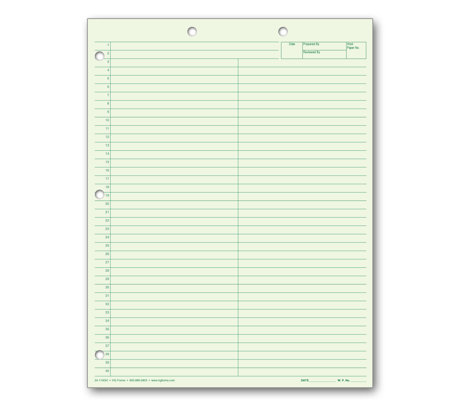 Letter Size Green Divided Writing Pad Item 24 110GH