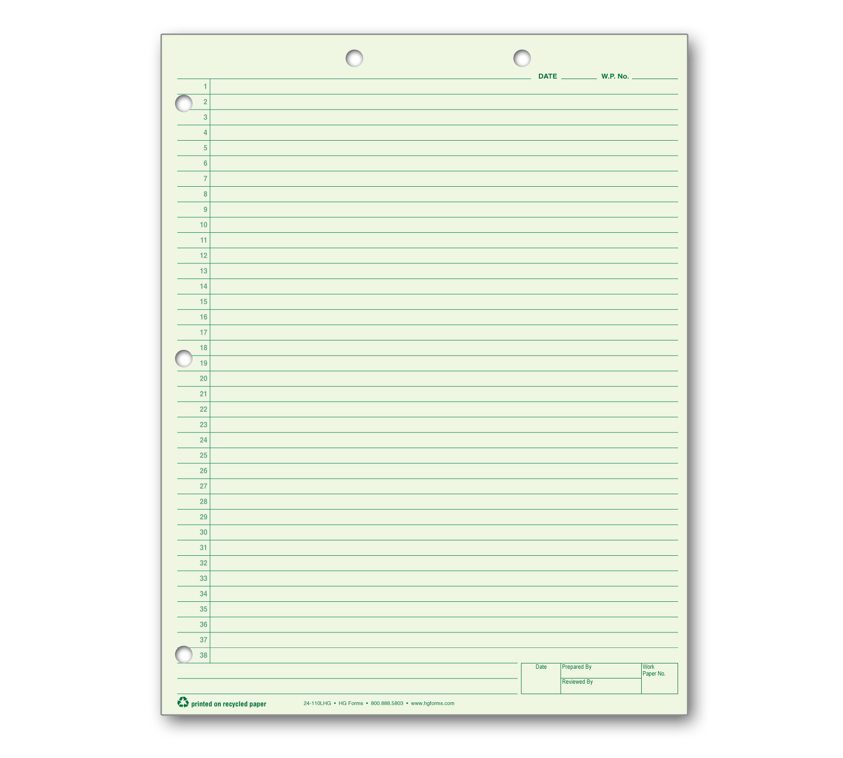 Letter Size Green Writing Pad (Bottom Heading) - Item: #24-110LHG