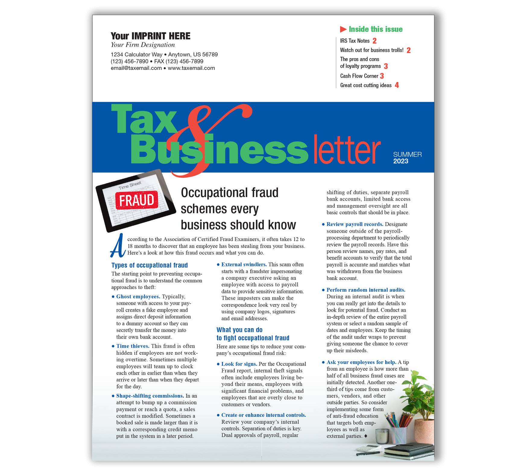 Tax & Business Newsletter Subscription - Item: #33-201