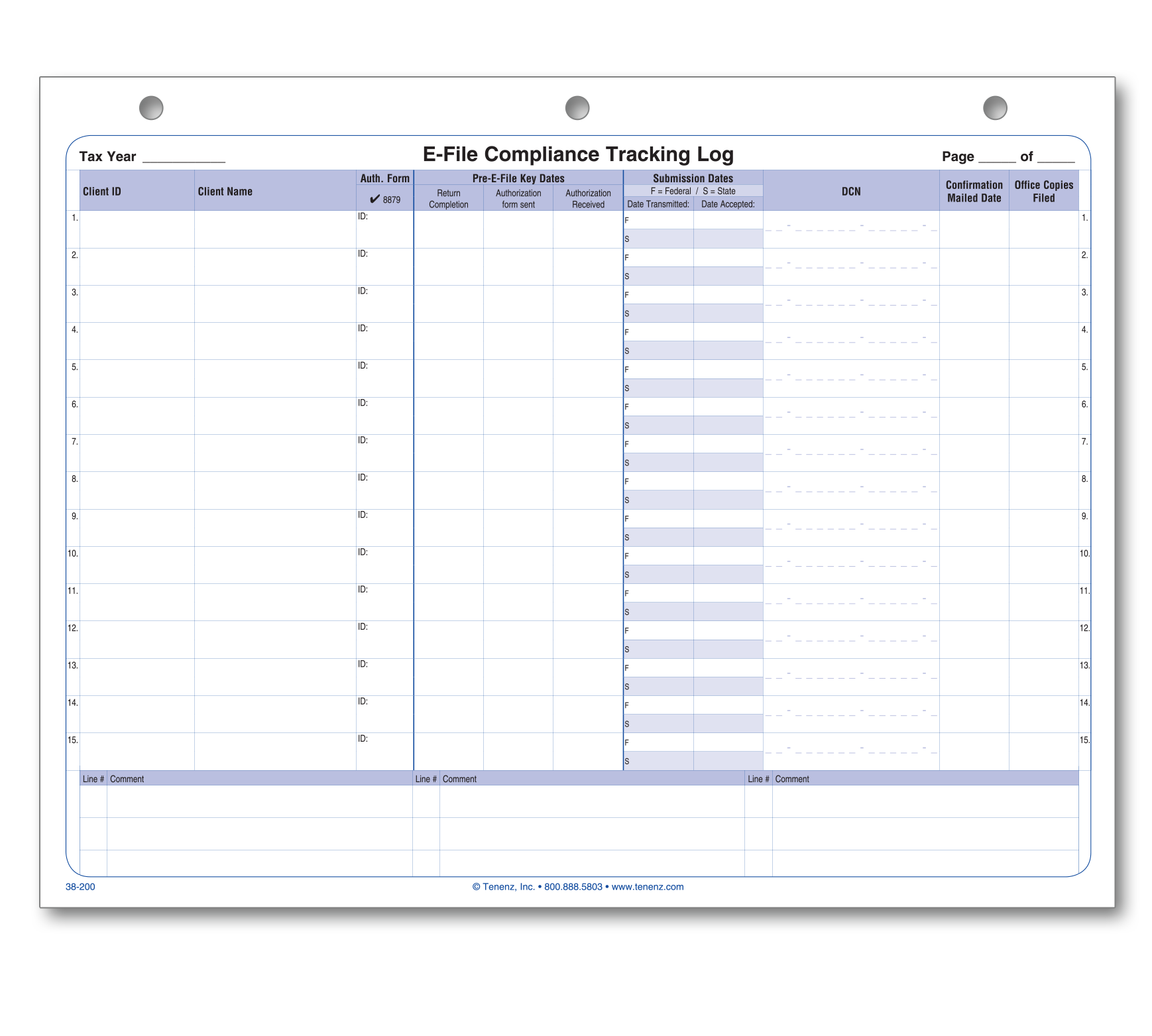 E-File Compliance Tracking Log - Item: #38-200