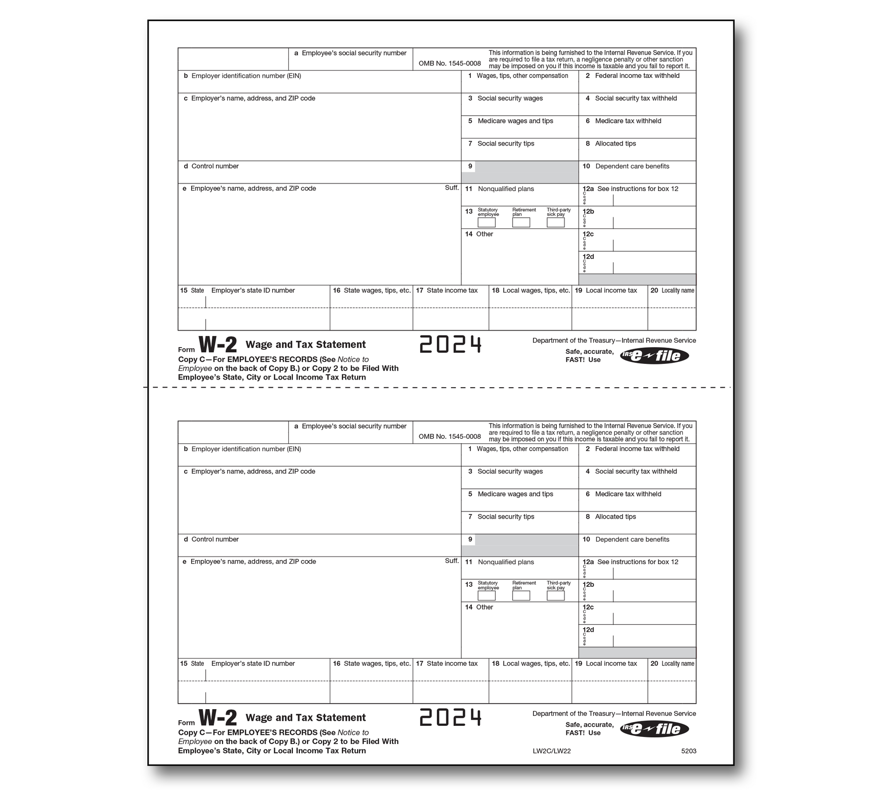 W-2 Laser Copy C/Copy 2 - Item: #82-5203