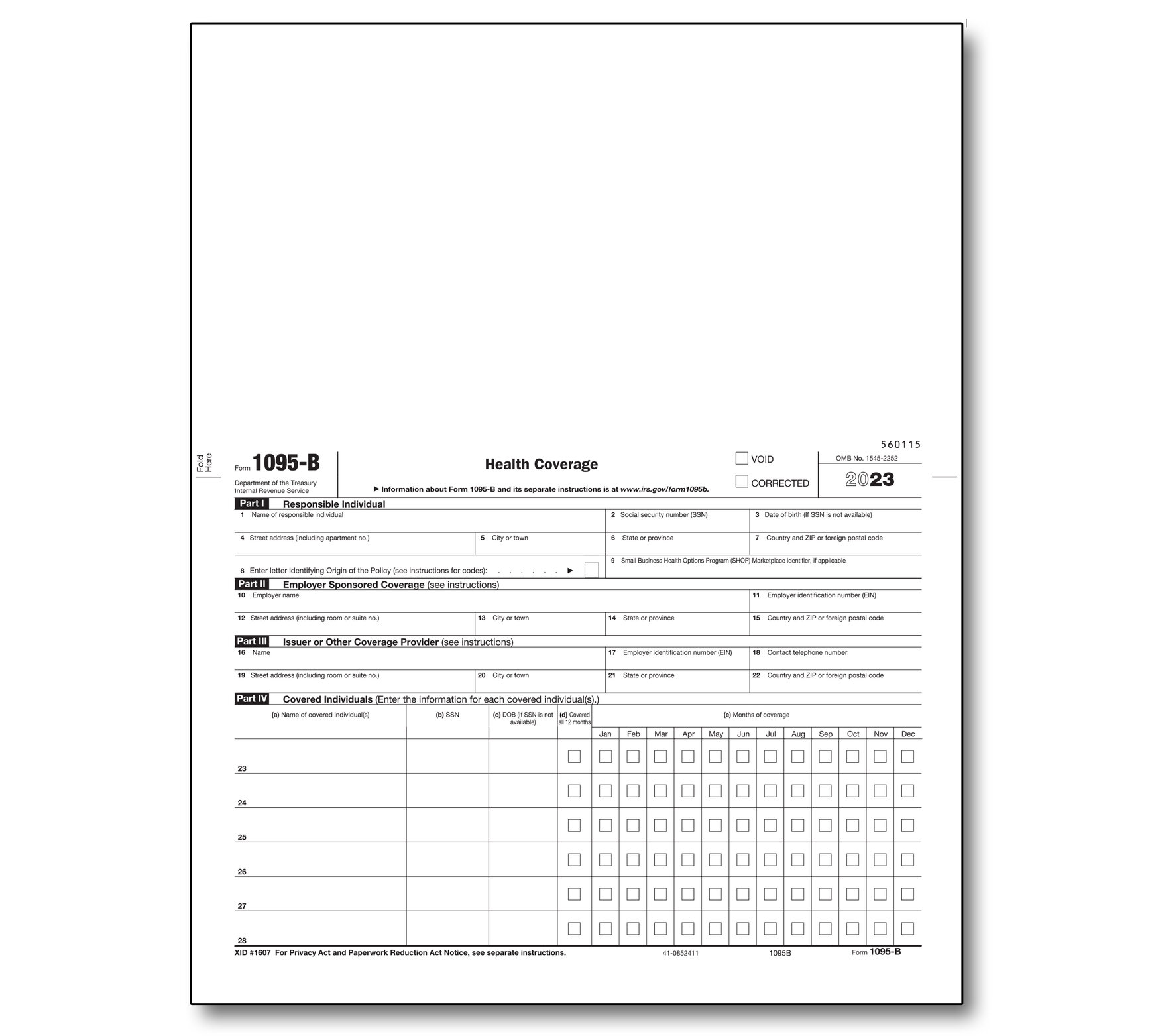 1095B Health Coverage Laser Form - Item: #89-1095b