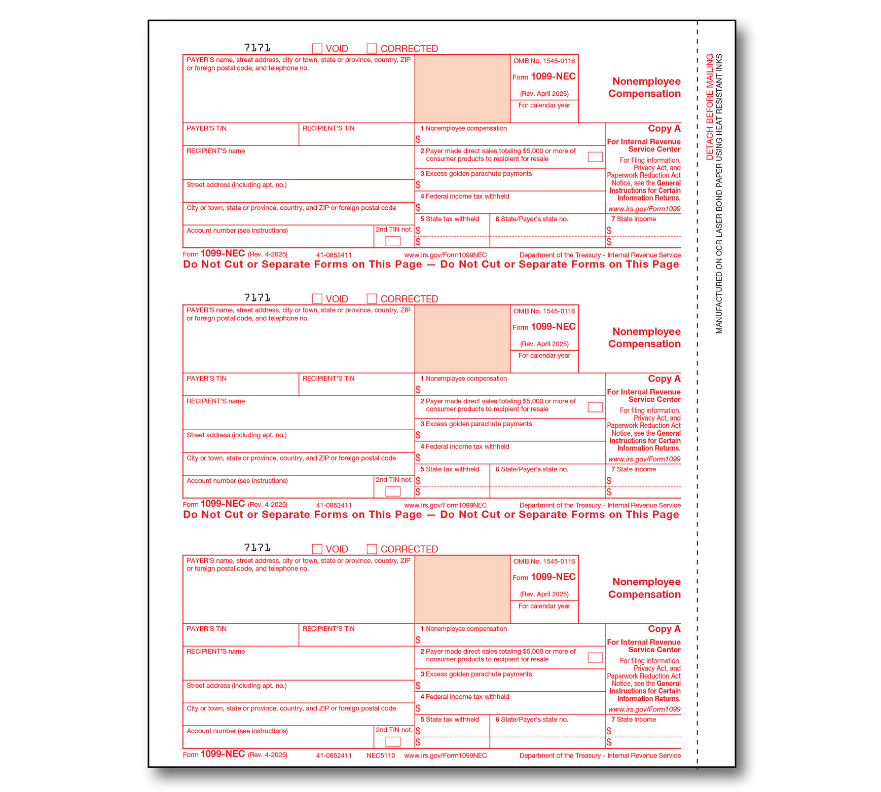 1099-NEC Laser Federal Copy A - Item: #89-5010