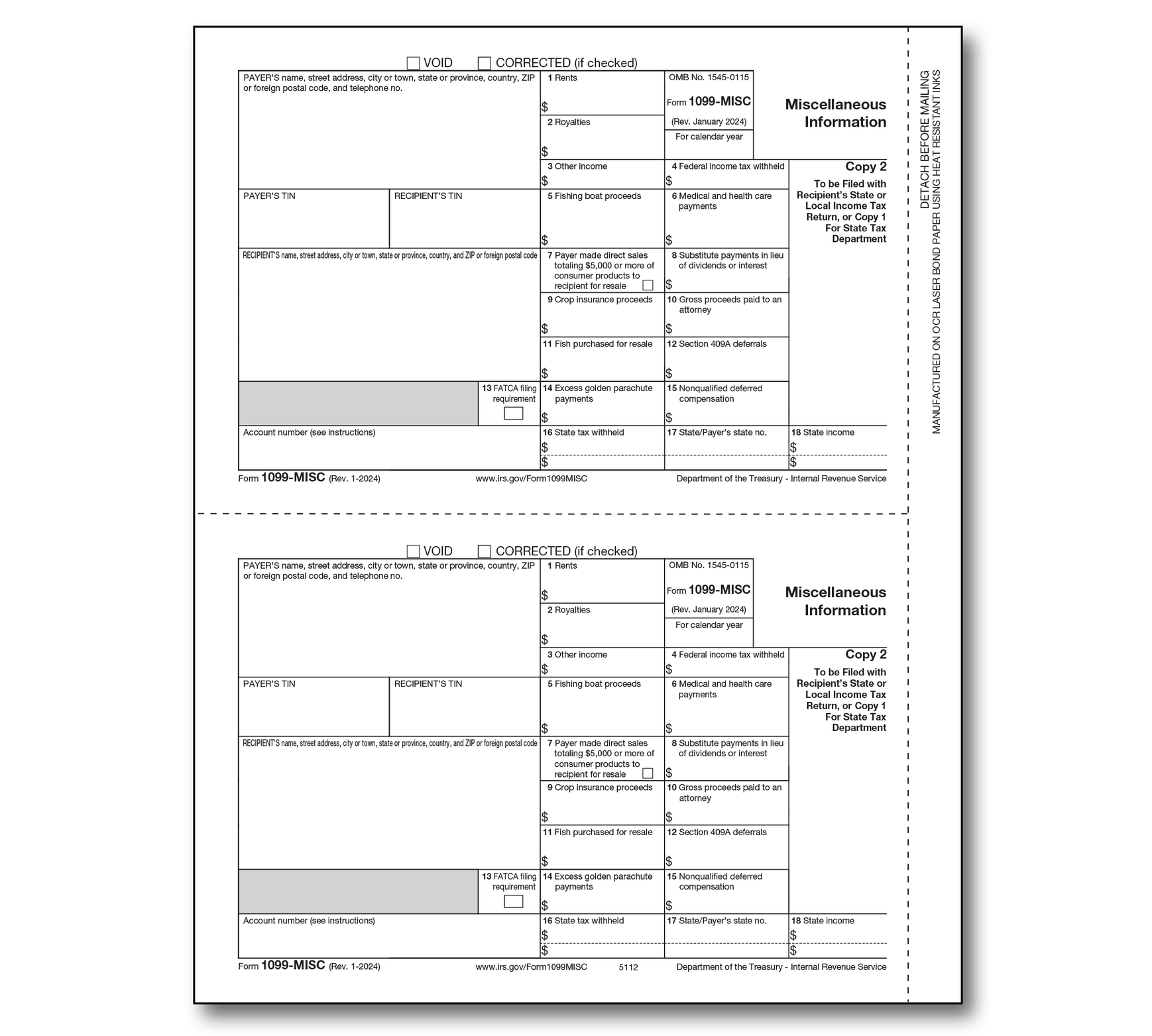 1099-MISC Laser Payer Copy 2 - Item: #89-5112